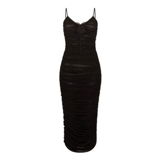 DAVID KOMA David Koma, Femme, Robes, Noir, Taille: 38 FR Lace Rose Embroidered Ruched Midi Dress