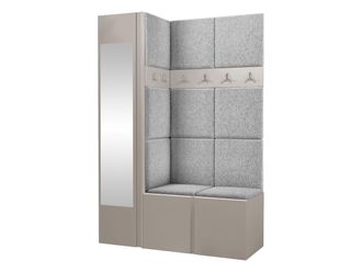 Mirjan24 Garderoben-Set Monati X, Kleiderschrank mit Spiegel, Schuhschrank + 2X Kleiderhakenbrett Gepolstertes Paneel/Wandpaneel, 6 Doppelhaken Flurgarderobe, 