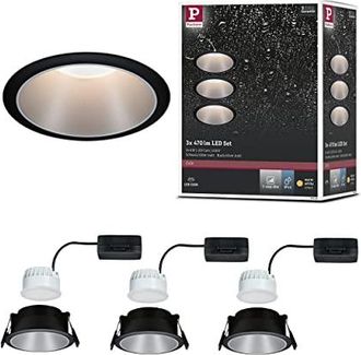 Paulmann 93408 LED spots encastrés Cole rond incl. 3x6,5 watts gradable projecteurs encastrés Noir, Argent Lampe encastrée plastique, Alu zinc spot pour plafon