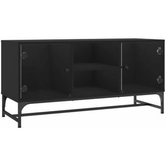 vidaXL Meuble TV avec portes en verre noir 102x37x50 cm vidaXL