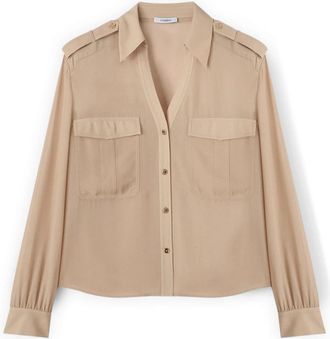Motivi Femme, Blouses et Chemises, Beige, Taille: 44 FR Chemise en georgette avec d&eacute;tails militaires