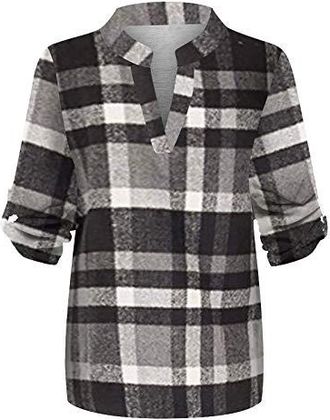 Generic Vestes pour femmes 2026 &agrave; manches longues d&eacute;contract&eacute;es &agrave; carreaux, gris, 3XL