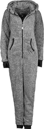 Eight2Nine Damen Teddyfleece Jumpsuit mit Kapuze und &Ouml;hrchen, Flauschiger Overall mit Daumenl&ouml;chern, kuschelig bequemer One-Piece f&uuml;r entspannte Stunden, schwarz