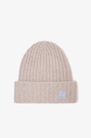 Ganni beigefarbene Wollstrickmütze beige