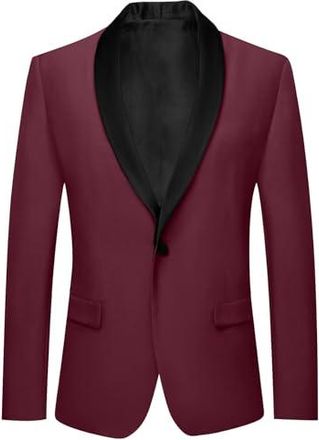 Generic Veste pour homme - Coupe ajust&eacute;e - Avec col ch&acirc;le - 1 bouton - &Eacute;l&eacute;gante couleur contrast&eacute;e - Blazer - Pour affaires, mariage, f&ecirc;te, 009-vin, XXL