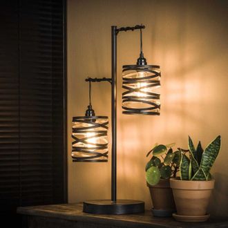 M&S Collection M&s - Lampe de table 2 lampes 37x23x70 cm en m&eacute;tal gris fonc&eacute; - amp