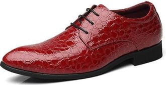 Generic Chaussures habillées for Hommes, à Lacets, Bout Pointu, en Cuir PU, Motif Pierre, Derby, résistantes, antidérapantes, Talon Bloc, Affaires(Rouge,42 EU