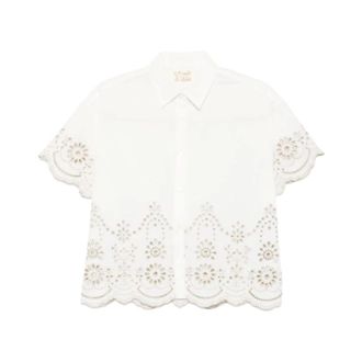MC2 Saint Barth Femme, Blouses et Chemises, Blanc, Taille: 42 FR Clementine Crop Bluse Sangallo