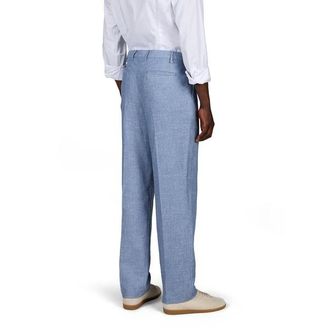 PT01 Pantalon &agrave; plis en coton et lin textur&eacute;