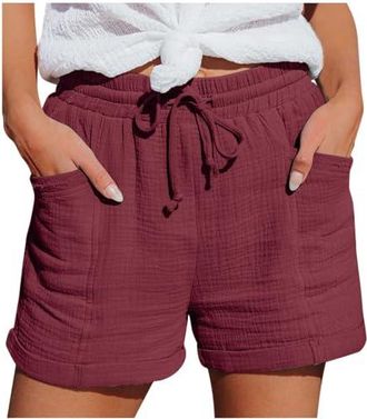 Generic 2025 Shorts Et Bermudas Femme Gaze de Coton Grande Taille Ete Fluide Shorts Lin Sport Décontracté Vetement avec Poches Elastique