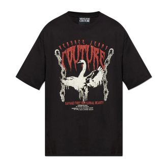 Versace Jeans Couture Homme, Tops, Noir, Taille: S T-shirt avec impression et paillettes scintillantes