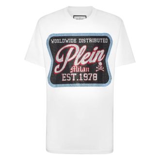 Philipp Plein Homme, Tops, Blanc, Taille: 2XL T-shirt Col Rond MC Avec Patch