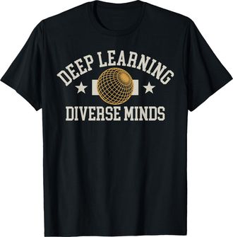 Trendy Apparel Deep Learning Diverse Minds Grid Lines Globes T-Shirt