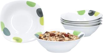 Van Well | 6er Set Müslischalen Rondo | 250-350 ml | kleine Servier-Schüssel für Suppe, Salat, Snacks u. Dessert | abstrakte Retro-Kreise | edles Porzellan