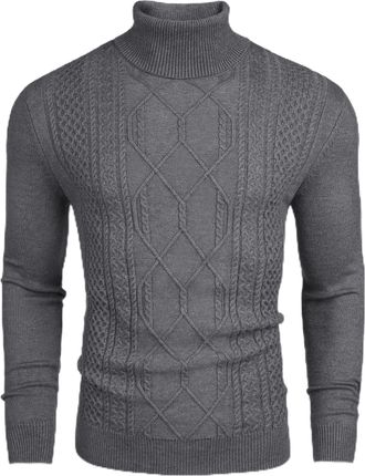 Coofandy Pullover Herren Winter Rollkragenpullover Slim Fit Grobstrick Zopfpullover Business Herrenpullover Langarm Norweger Thermopulli Mittelgrau XXL