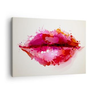 Arttor Bilder auf Leinwand Rote Lippen glänzend Lippe Glanz Leinwandbild 70x50cm Wandbilder Dekoration Wohnzimmer Schlafzimmer Deko Klein Wanddeko Bild Wand 