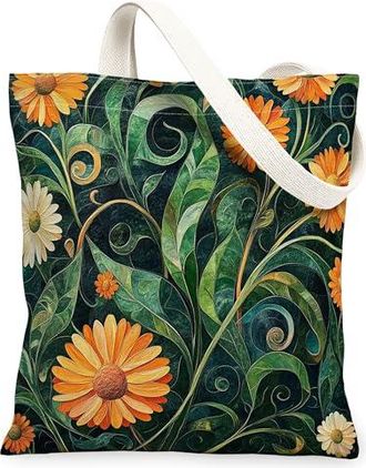 Generic Sac fourre-tout en toile de fleurs de calendula printani&egrave;res pour le shopping, 33 x 38 cm, sac d&eacute;picerie r&eacute;utilisable pour femme, sac d&eacute;picerie r&eacute;util