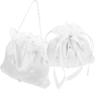 Yarnow 2 Pi&egrave;ces Sac de Mari&eacute;e Tissu R&eacute;sistant Pochette de Soir&eacute;e Fleurie pour Mariage Sac &agrave; Main Portable pour Mari&eacute;e et Demoiselles Honneur Personnalisable 