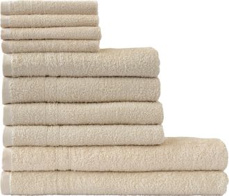 Dyckhoff Kristall Handtuch Set, 10-teilig, Reine Baumwolle, Oeko-TEX Zertifiziert, beige, 50x100cm, 70x140cm, 30x30cm