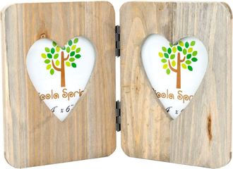 Nicola Spring klappbarer 2-Fotorahmen - passend f&uuml;r Fotogr&ouml;&szlig;e 10 x 15 cm (4 x 6 Zoll) - 1 St&uuml;ck - rustikaler herzf&ouml;rmiger Bilderrahmen aus nat&uuml;rlichem Holz, freiste