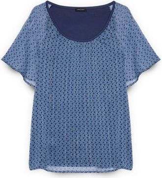 Fiorella Rubino Femme, Blouses et Chemises, Bleu, Taille: 36 FR T-shirt bimatière avec imprimé