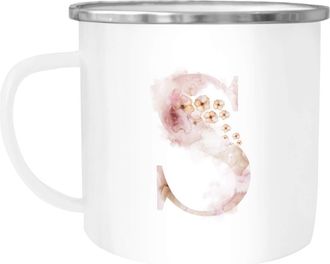 Autiga Emaille Tasse Becher Buchstaben-Tasse S Alphabet Monogram Zeichen Tasse mit Buchstabe wei&szlig;-metall unisize