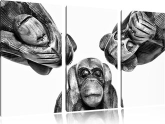 Pixxprint hören Nichts sehen Nichts Sagen, Leinwandbild 3 Teilig, Gesamtmaß: 120x80cm, Wandbild, Dekoration, fertig gespannt, Kein Poster