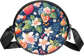 Generic Petit sac &agrave; bandouli&egrave;re rond pour femme, motif fruits de dessin anim&eacute;, avec fermeture &eacute;clair, bretelles r&eacute;glables, sac &agrave; main rond d&eacute;contract&eacute; pour fe