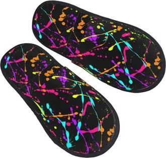 Generic Néon Phosphorescent À Éclaboussures Pantoufle Hiver Pantoufles Moelleuses Doux Chaussures Pour Femme Extérieur Unisex M