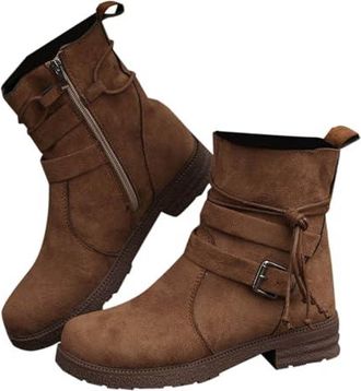 Generic Bottines pour femme - Coupe large - Confortables - Classiques - Vintage - Élégantes - Décontractées - Fermeture éclair latérale - Talon bloc bas - Bot