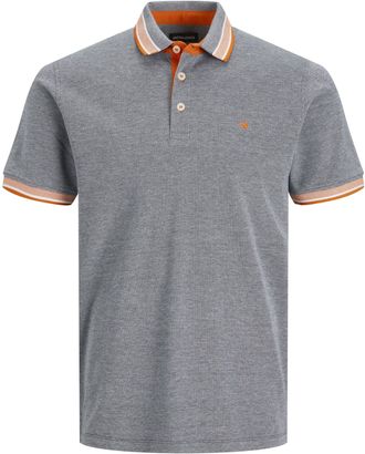 Jack & Jones Jack & Jones Herren Slim Fit Polo Shirt JJEPAULOS Uni Sommer Hemd Kragen Kurz Arm Basic Pique Cotton, Navy Blazer/Detail:neon, XS