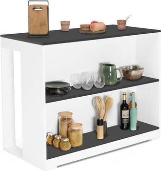 IDMarket Table de Bar &icirc;lot Juno Bois Blanc et Plateau Gris