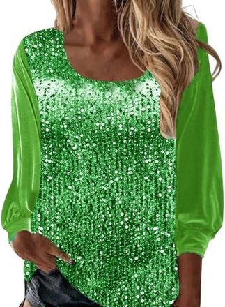 Generic Hauts à paillettes scintillantes à manches longues - Hauts à manches longues pour femme - T-shirts scintillants - Tenues tendance - Chemisier à paille