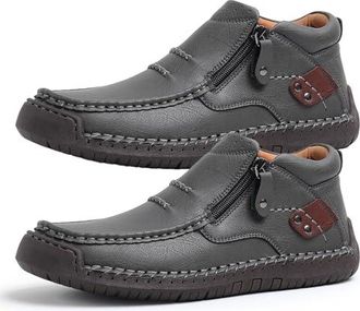 Generic Tuthrav Chaussures de conduite à enfiler en cuir pour homme - Fabriquées à la main - Bout large - Soutien de la voûte plantaire, gris, 41 1/3 EU