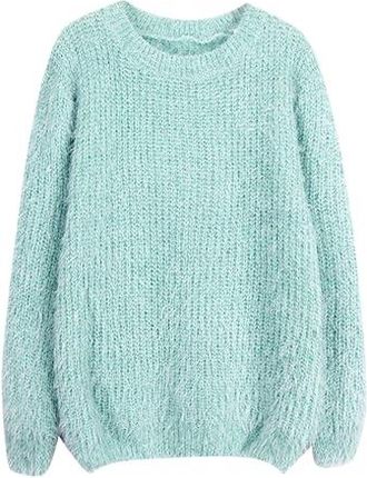Generic Pull mohair pour femmes moelleux | Pull douillet surdimensionn&eacute; pour femmes : pull col rond long confortable, sweat-shirt doux, &eacute;l&eacute;gant, uni, en maill