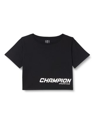 Champion Damen Athletic Club W-Crop Oversized S/L T-Shirt, Schwarz, X-Large