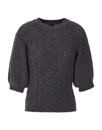 8 by YOOX BRUSHED CABLE KNIT SHORT SLEEVE CROPPED SWEATER