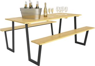 OUTSUNNY Bierzeltgarnitur Holz 3-teilig Festzeltgarnitur mit Schirmloch Biertisch 2 x Bierbank Biertischgarnitur Sitzgarnitur Gartenm&ouml;bel Set f&uuml;r Balkon, Campi