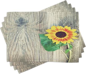Abakuhaus Sonnenblume Platzmatten, Holzplatte Bouquet, Waschbare Stoff Esszimmer Küche Tischdekorations Digitaldruck, Grau Gelb