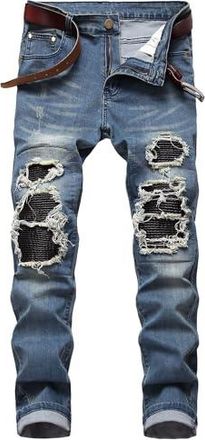 Generic Jean stretch d&eacute;chir&eacute; pour homme avec trous us&eacute;s - Coupe ajust&eacute;e - Coupe ajust&eacute;e, bleu, 40