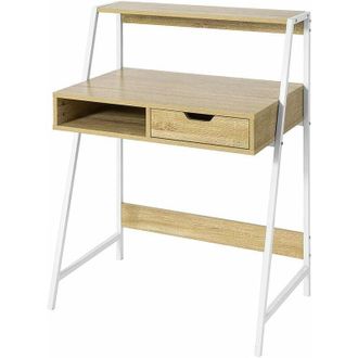 SoBuy FWT63-N Schreibtisch mit Ablage und Fach Computertisch Arbeitstisch Bürotisch Tisch mit Schublade Natur bht ca.: 81x100x50cm - Sobuy