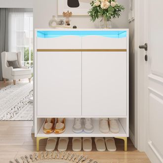 Generic Moderner Schuhschrank mit LED-Licht Sideboard mit Schubladen Ablagen Beistellschrank für Wohnzimmer Flur Eingang Kabinett mit Großer Stauraum Stauschr