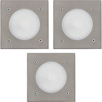 Eglo 3er Set LED Bodeneinbauleuchte Lamedo, 1 flammige Einbauleuchte, Wegelampe aus Edelstahl, Farbe: Silber, Glas: Weiß, satiniert, eckig, IP67