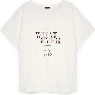Fiorella Rubino Femme, Tops, Blanc, Taille: 44 FR T-shirt en coton avec slogan motivant