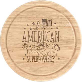 Gift Base Im American Whats Your Superpower Schneidebrett aus Holz, rund, 25 cm