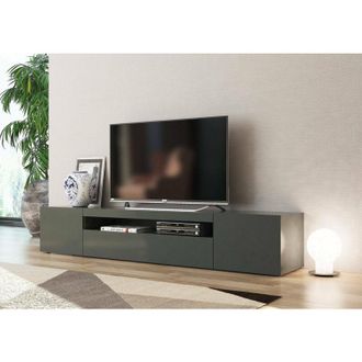 Dmora Wohnzimmer TV-Ständer, Made in Italy, TV-Ständer mit 3 Türen und Regalen, cm 200x40h37, Farbe Anthrazit glänzend - Dmora