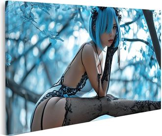 Islandburner Bild auf Leinwand Mystische blaue Haare Frau in Natur Bilder Wandbilder Poster