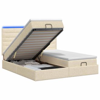vidaXL Letto Ottomano Con Materasso E Led Crema 200 X 200 Cm Tessuto Vidaxl