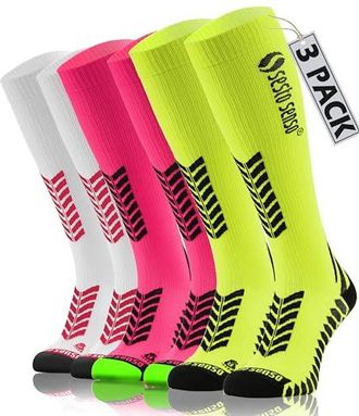 Sesto Senso 3 Paia Chaussettes Contention Femme Homme Compression Sport Course 35-38 3 pack Néon rose Blanc Néon jaune