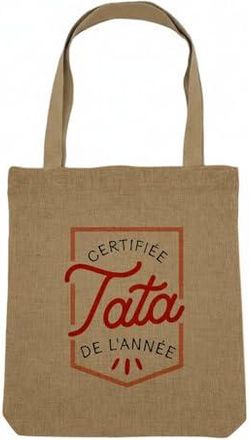 Fabulous Sac Shopping Tote Bag Aspect Lin - Certifi&eacute;e Tata de lAnn&eacute;e Tante - Sac de Courses Toile Epaisse 360g Beige Naturel Cabas Port&eacute; Epaule Solide Imprim&eacute; 